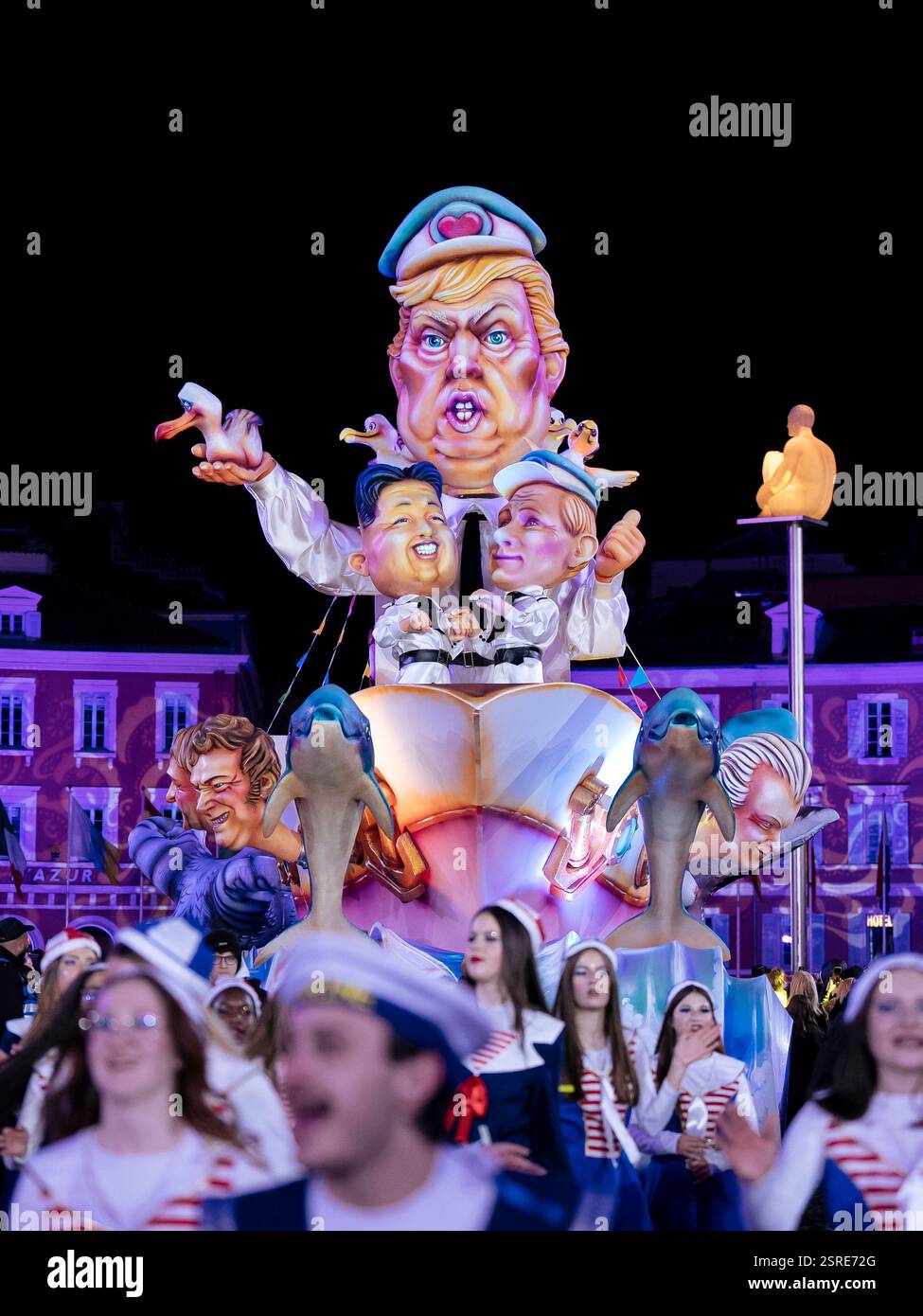 A carnival float depicting Donald Trump, Vladimir Putin and Kim Jong Un ...