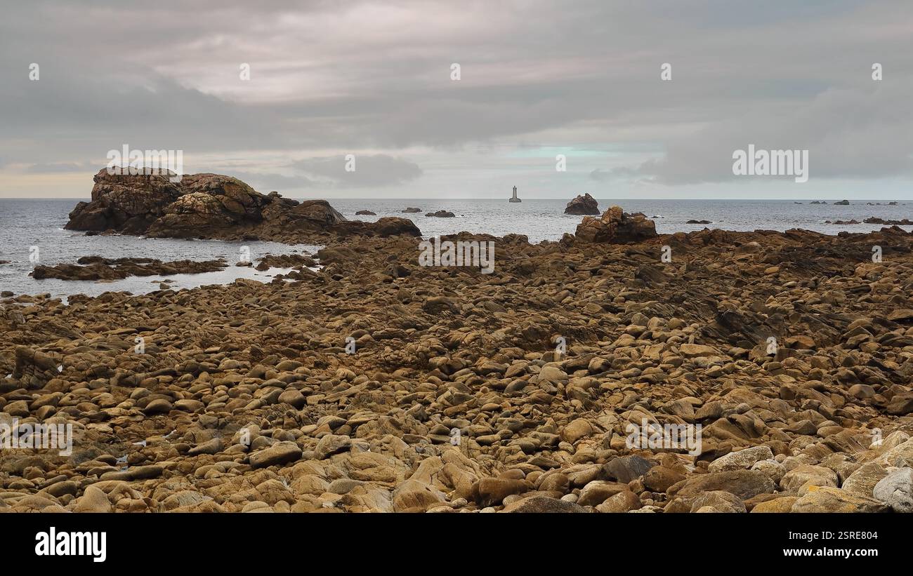 296 The granite ashlar, 28 m high Phare du Four Lighthouse seen in the ...