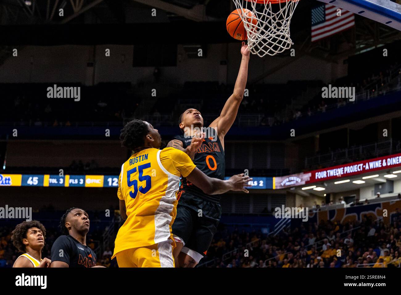 Pittsburgh, Pennsylvania, USA. 15th Feb, 2025. Miami Hurricanes guard ...