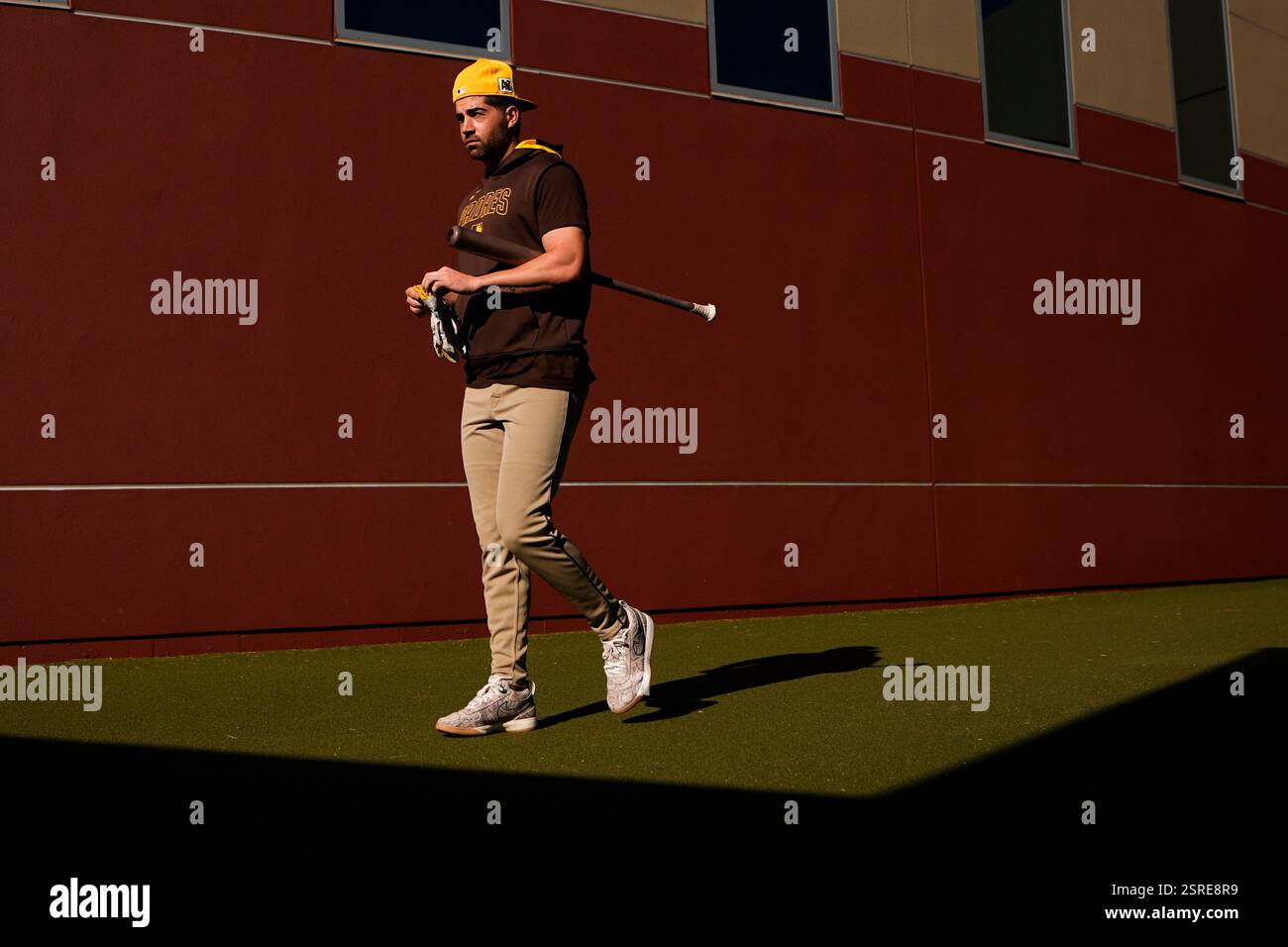 San Diego Padres' Tyler Wade walks out of the locker room during spring ...