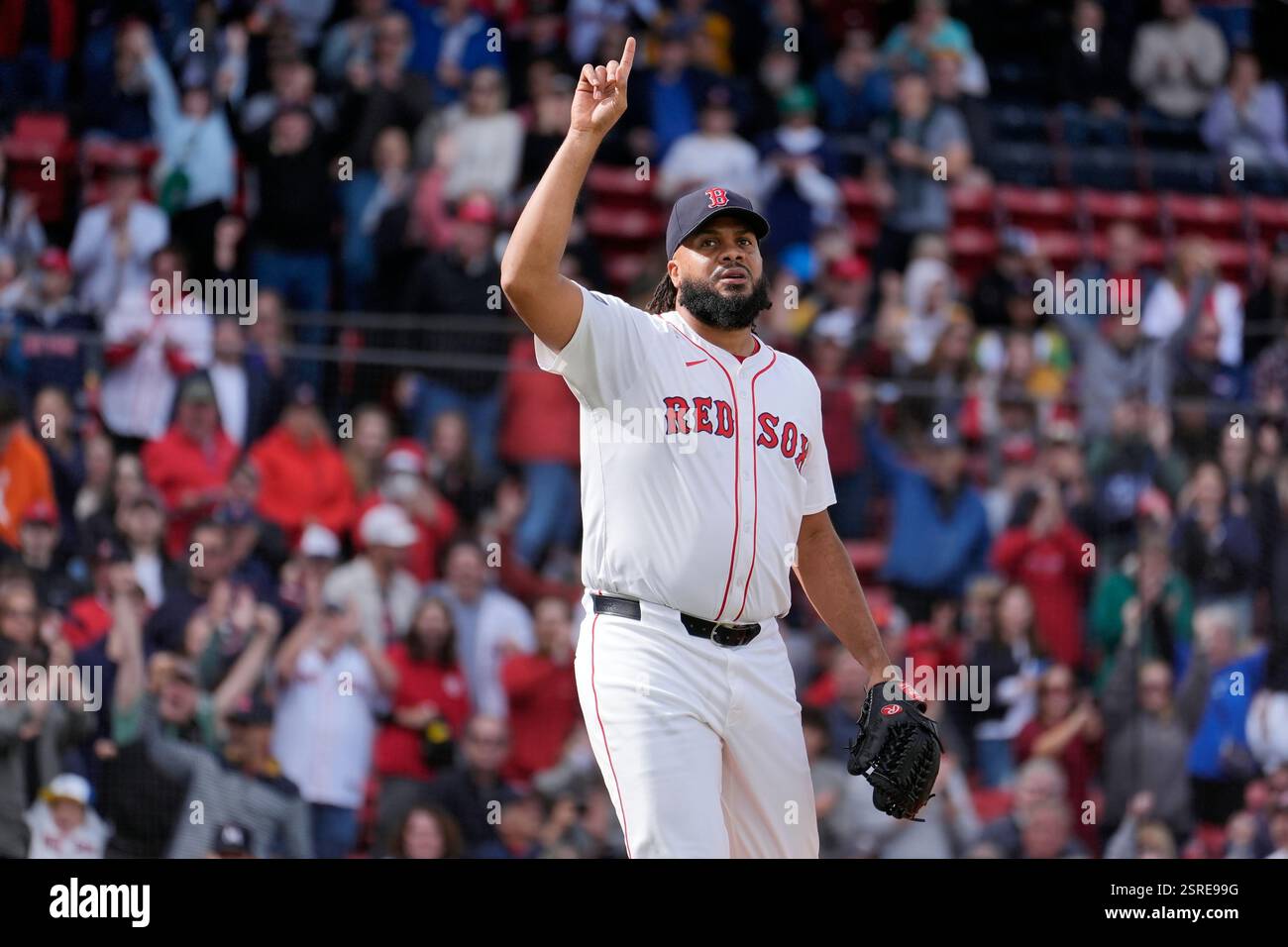 FILE - Boston Red Sox closer Kenley Jansen celebrates after defeating ...