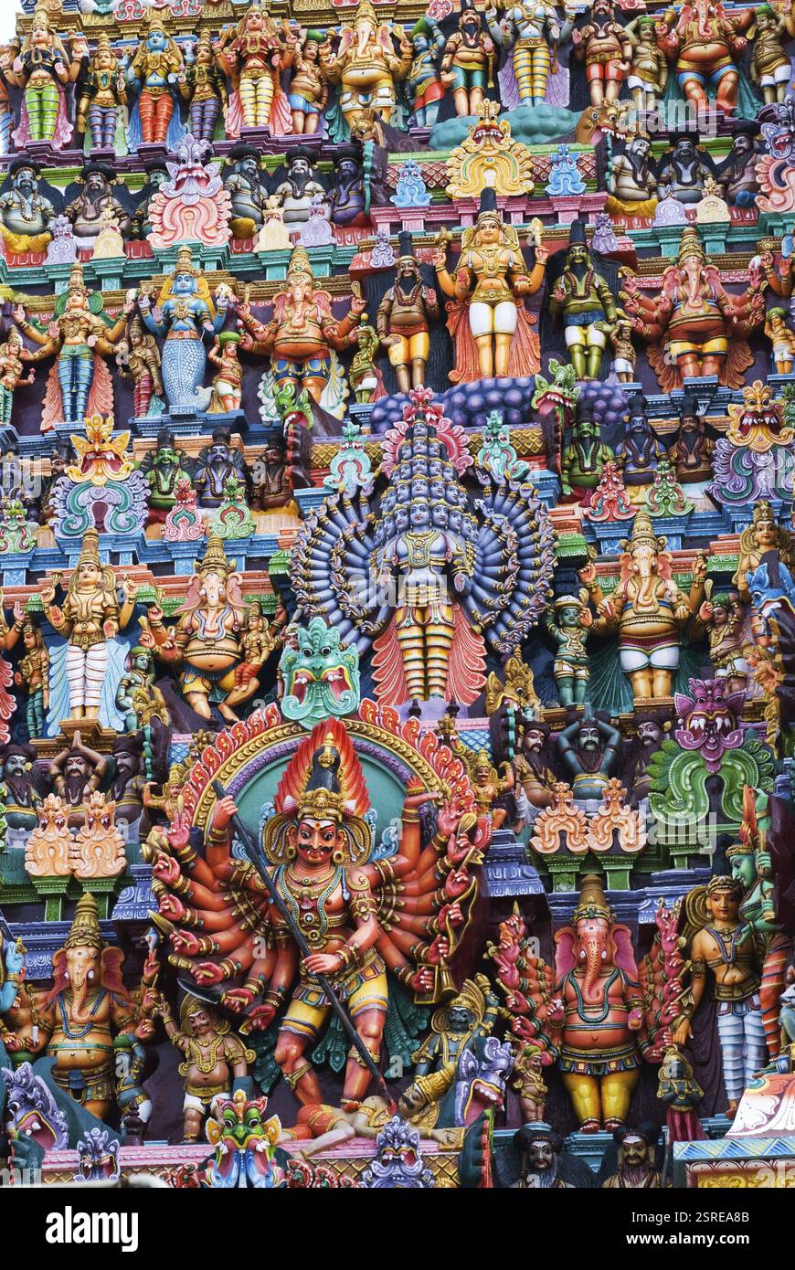 Virabhadra or veerabhadra and sadashivamurthy stucco figures on gopuram ...