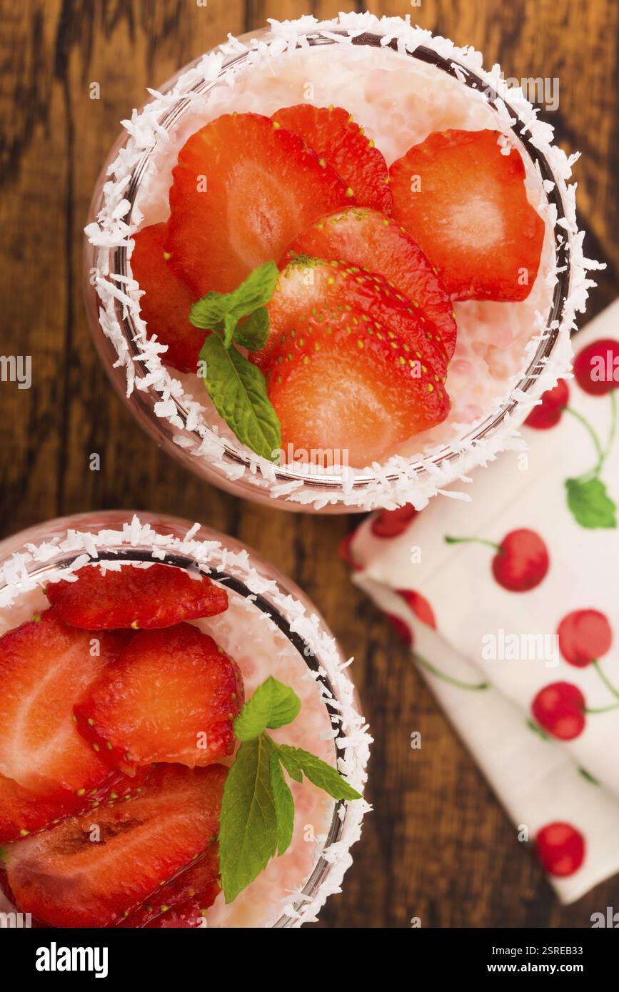 A serving of strawberry over tapioca and jelly Stock Photo - Alamy