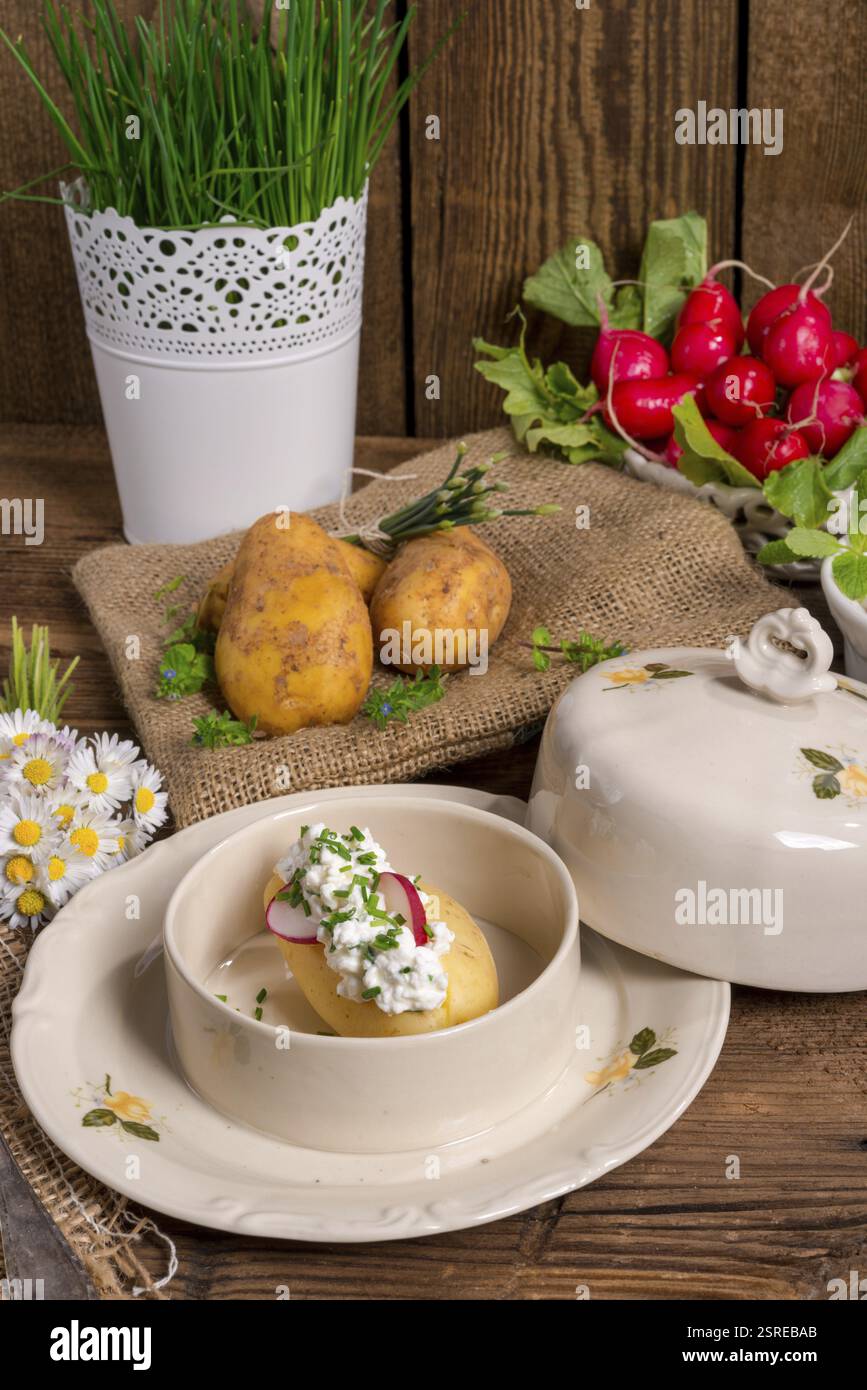 New potatoes with spring curd Stock Photo - Alamy