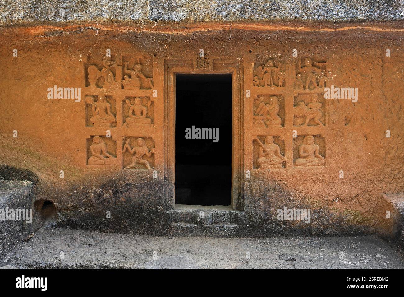 Entrance with sculptured panels of Nath Siddhas cave number fourteen ...