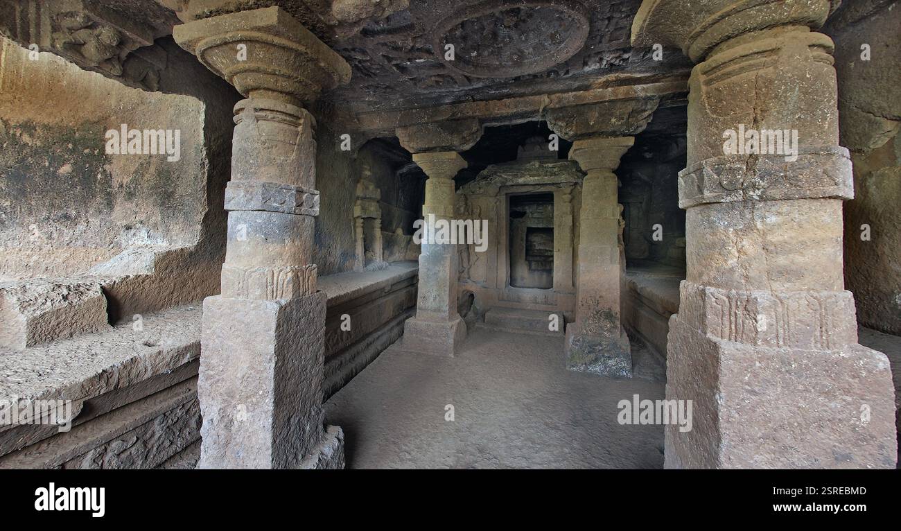 Inside view of sabha mandapa showing partial view of garbha griha of ...