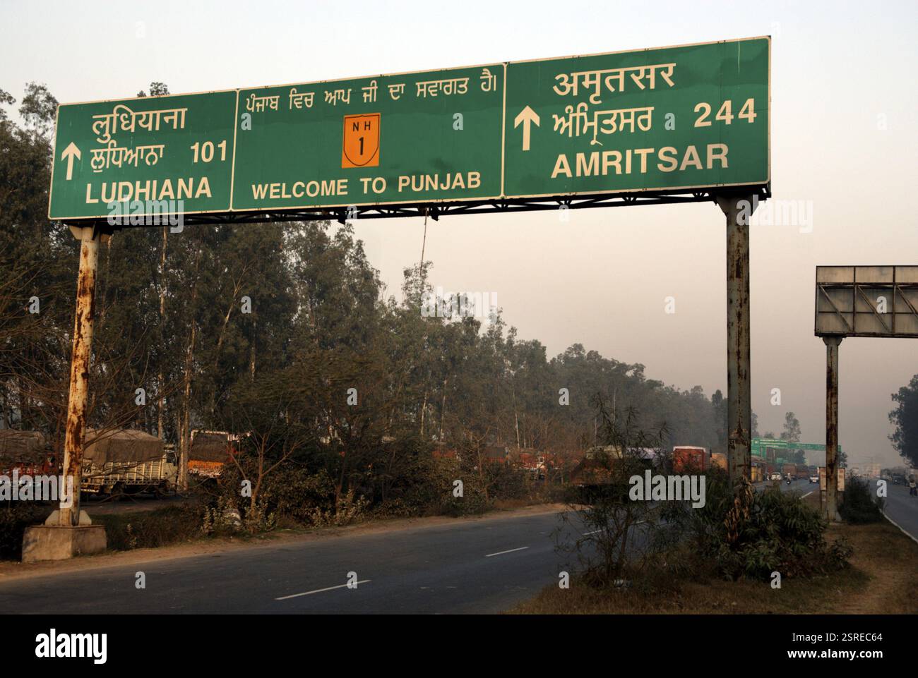 Welcome signboard of Punjab on highway showing direction towards ...