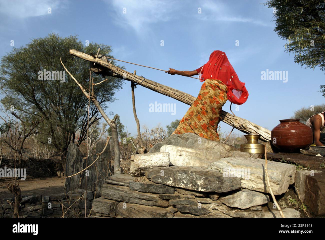 Rajasthani lady fetch drinking water from well, Rajasthan, India, Asia ...