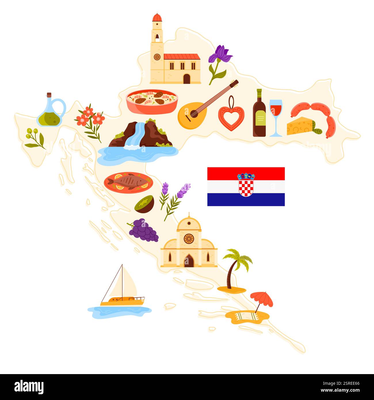 Travel to Croatia set, culture elements and landmarks, food in ...