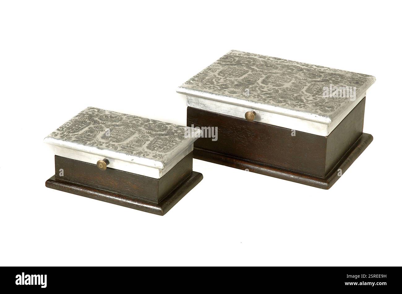 Brass design fitting on antique wooden box, Jodhpur, Rajasthan, India ...