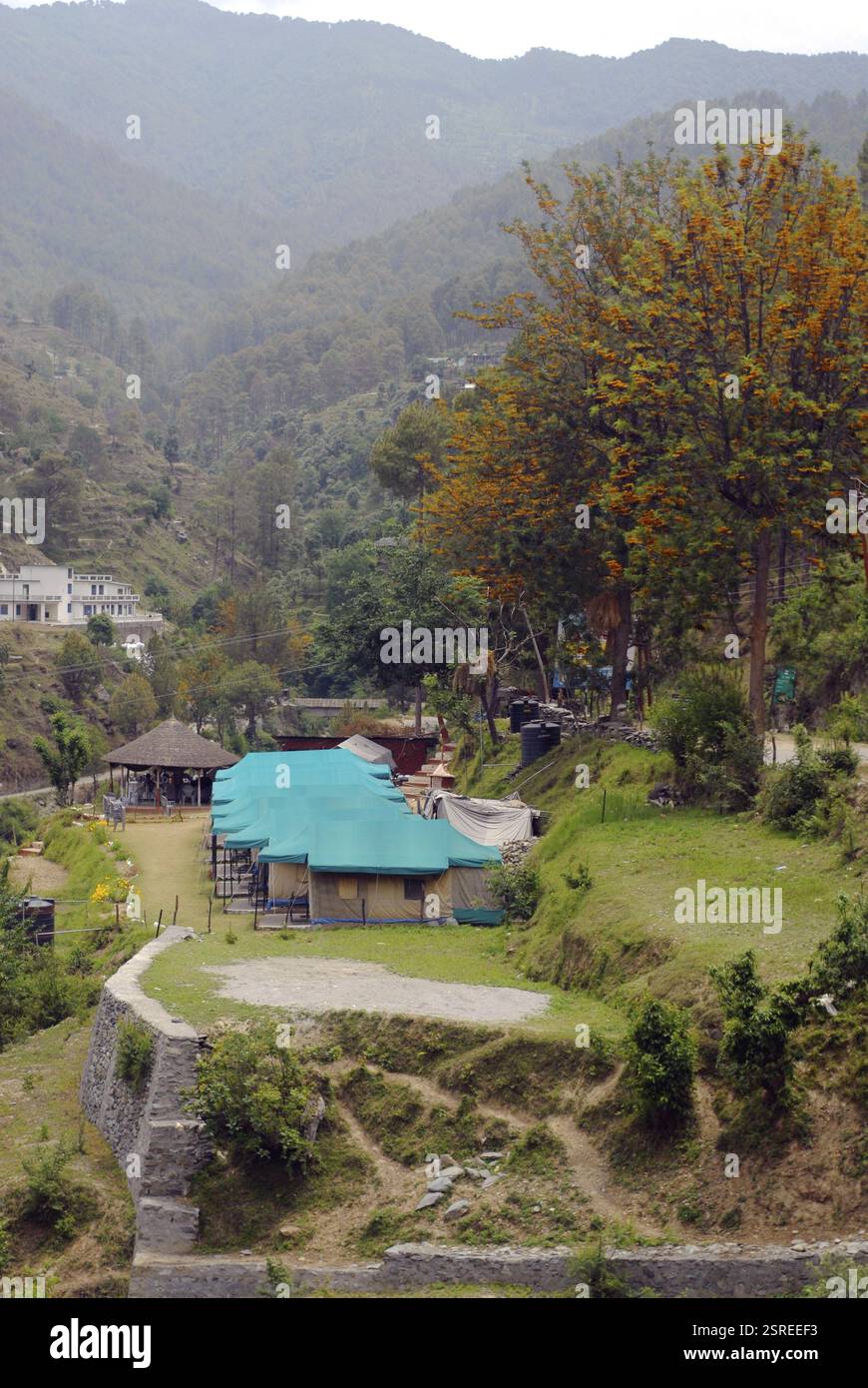 Tourist tents aerialview campsite Color Colors green India North ...