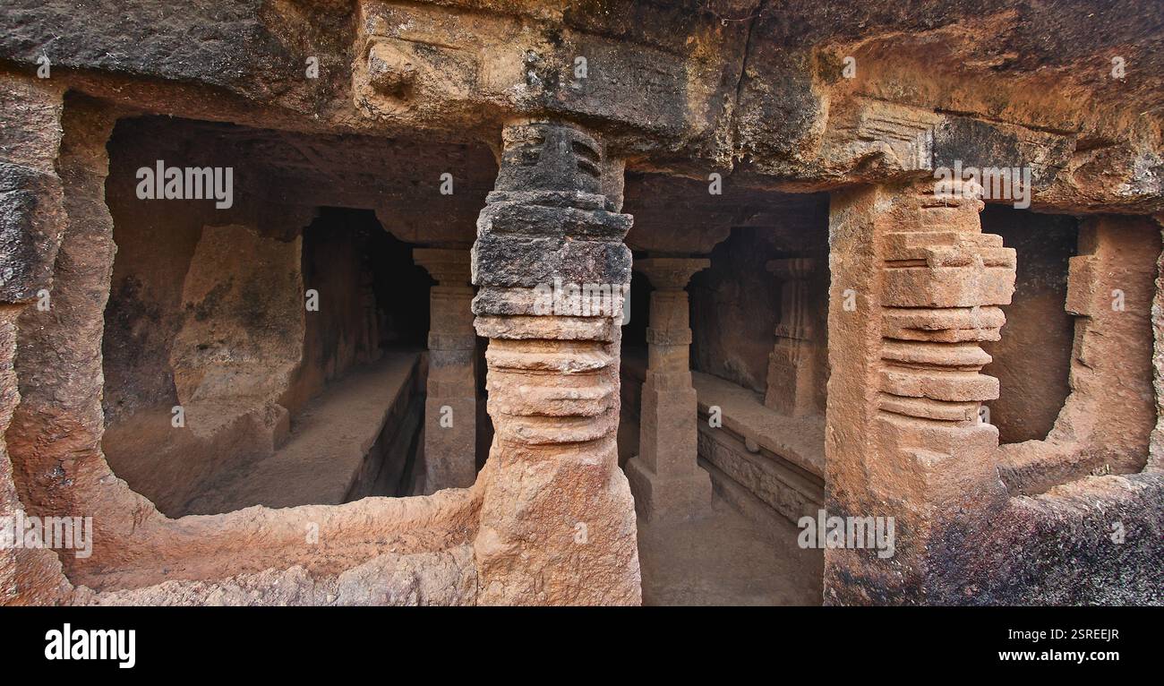 Entrance of cave number nineteen window stone grills fitted in grooves ...