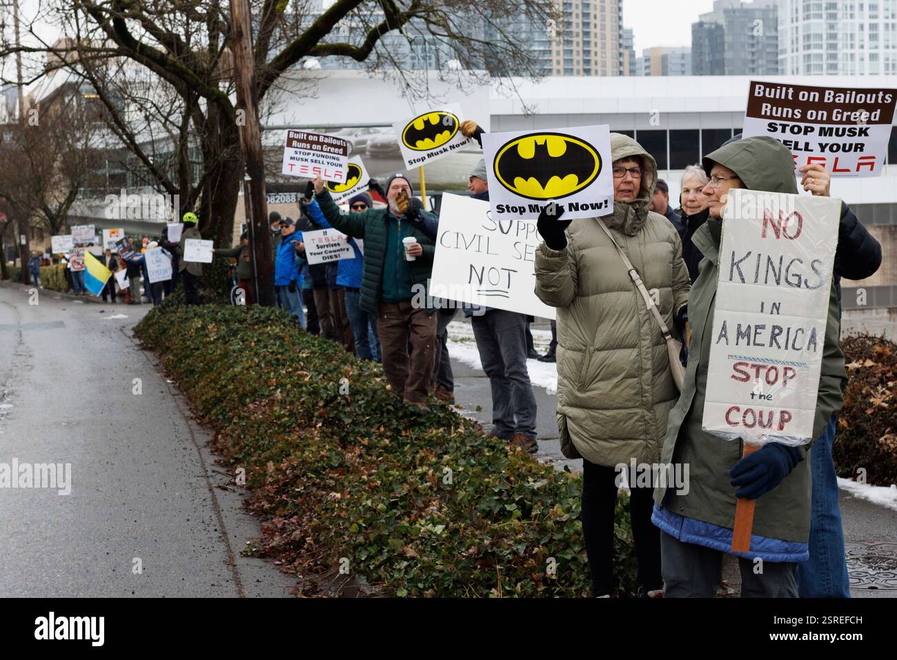 Portland, USA. 15th Feb, 2025. Demonstrators gather at the Portland ...