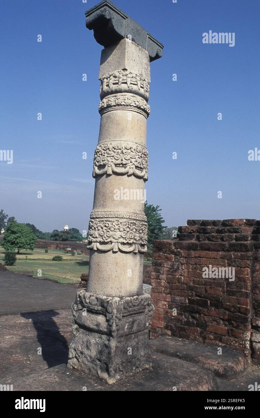 Carved column at Nalanda University Complex, Nalanda, Bihar, India ...