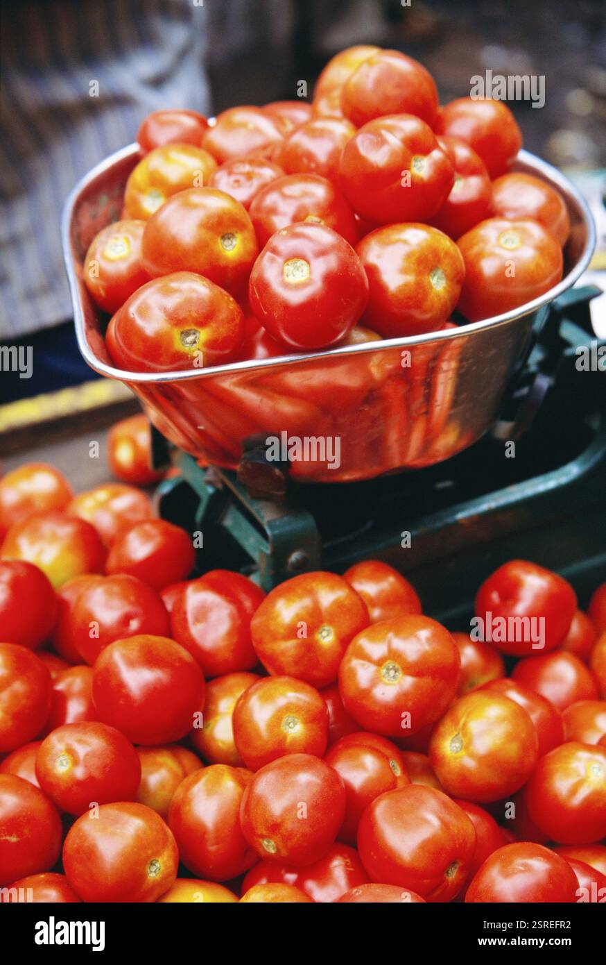 Vegetable, red tomatoes in weight scale Stock Photo - Alamy
