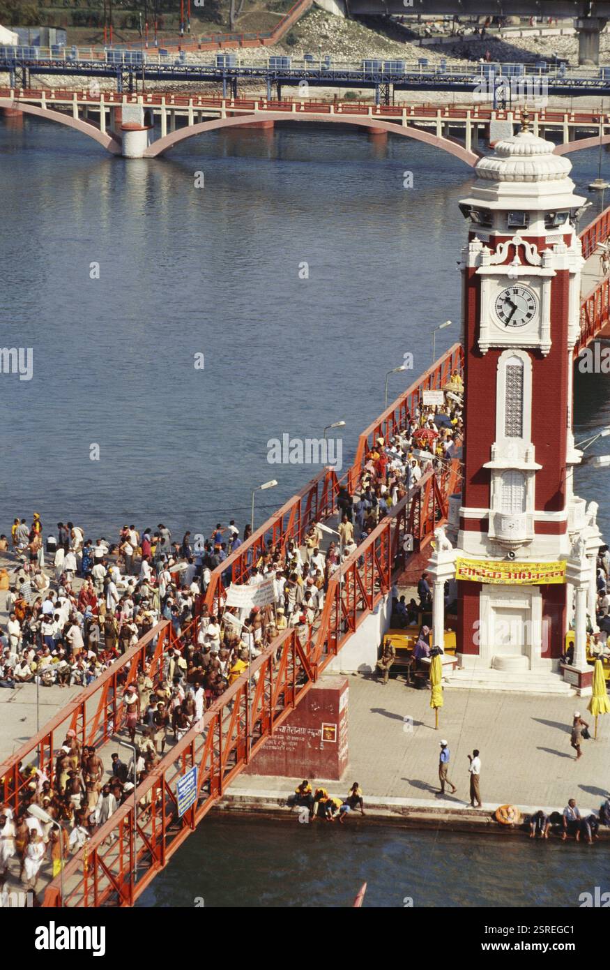 Ganga canal bridge for holy dip at Har Ki paudi ghat, Kumbh fair 98 ...
