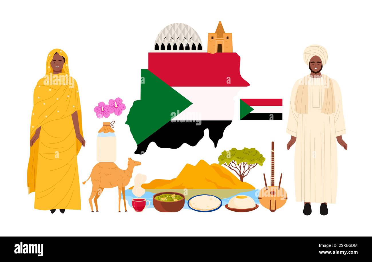 Travel to Sudan, infographic collage poster of tourism. Sudanese ...