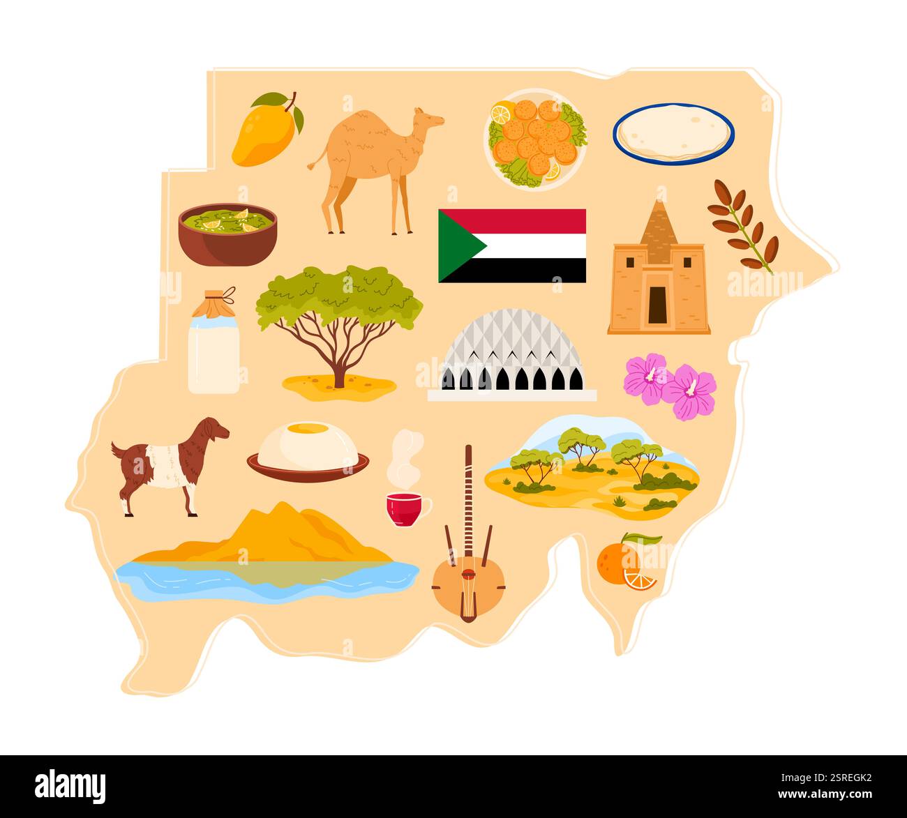Travel to Sudan set, culture and food, animal and nature stickers on ...