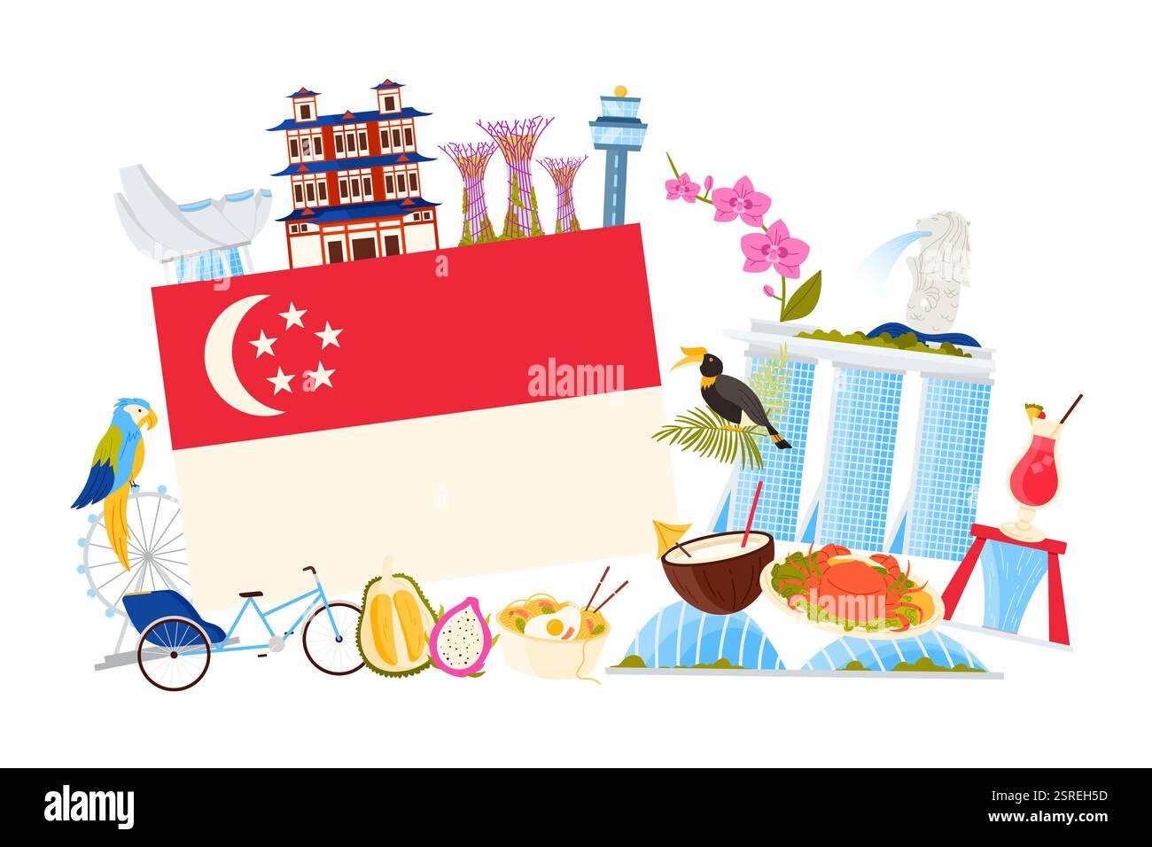 Travel to Singapore set, elements of culture and landmark in ...