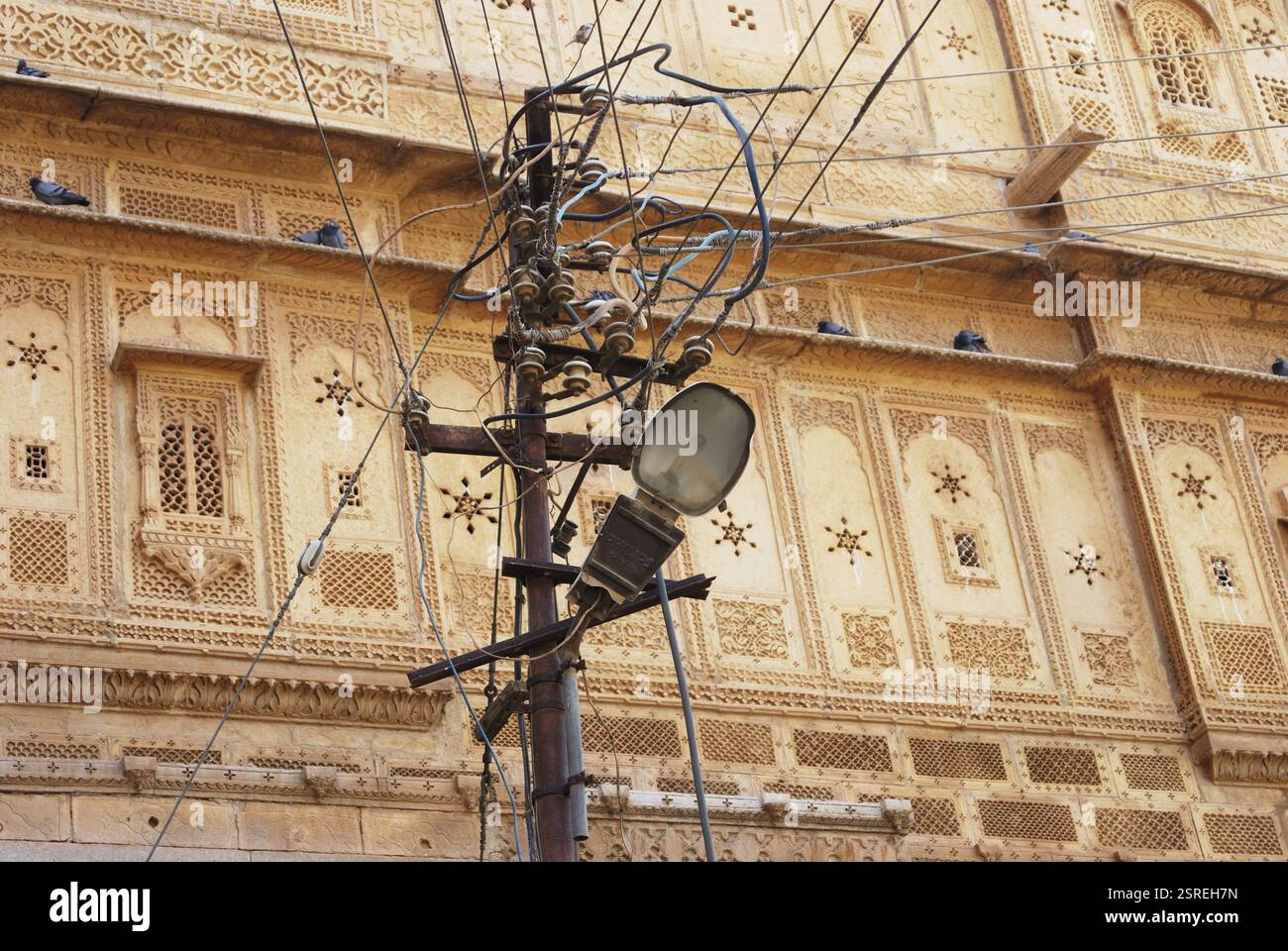 Electric pole against beautiful monument in Jaisalmer, Rajasthan, India ...