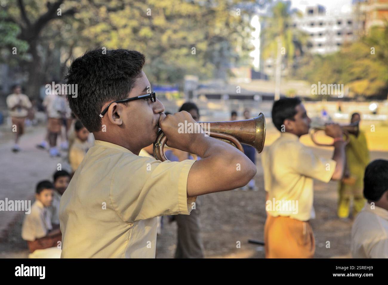 School children playing trumpet, mumbai, maharashtra, india, asia Stock ...