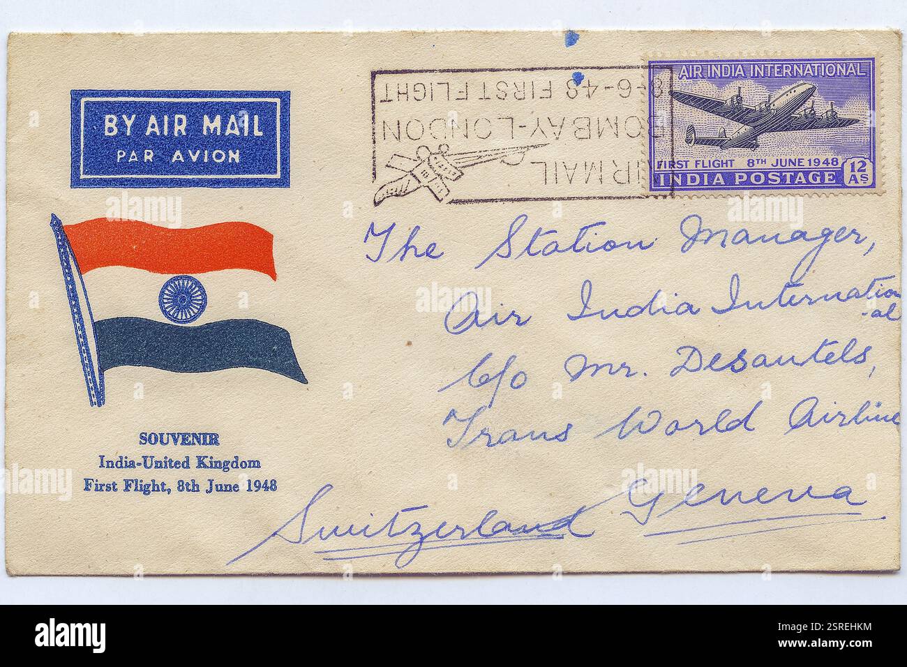 First day cover of first flight united kingdom, postage stamps, india ...