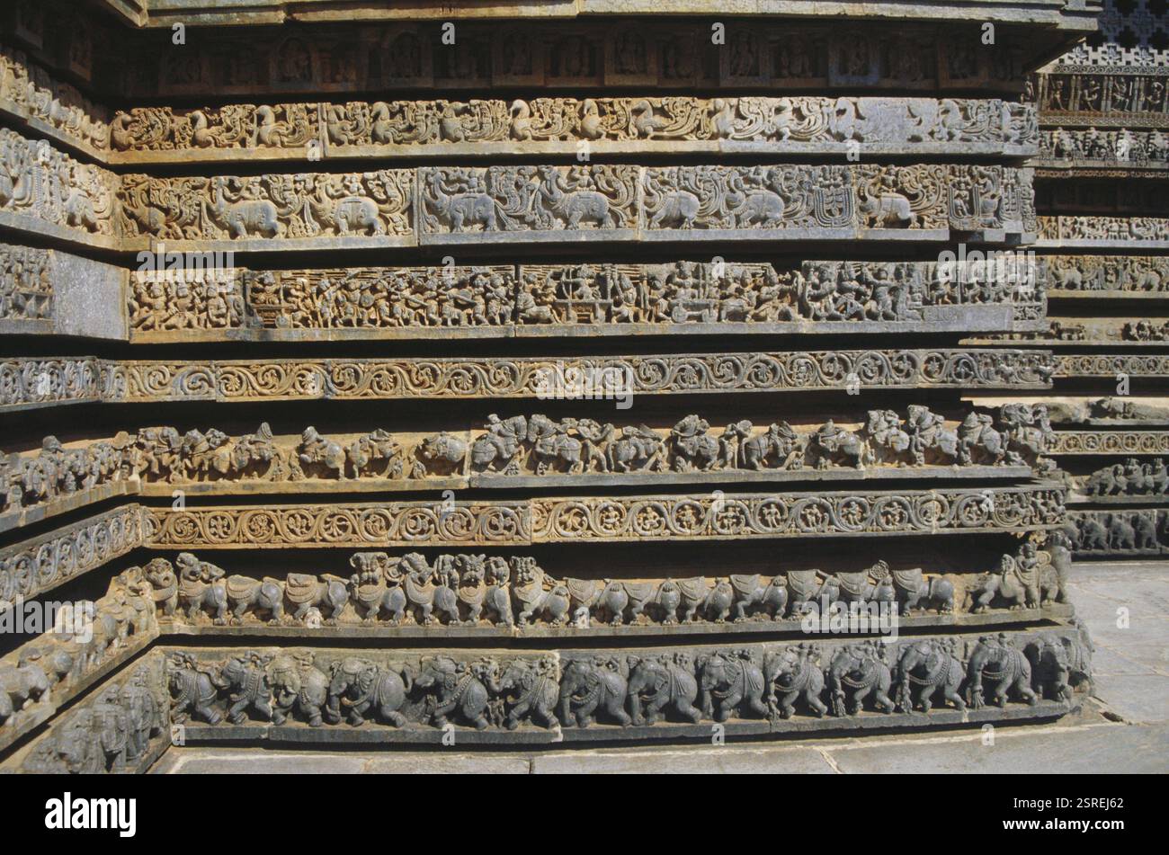 Narrative relief carving, Halebid Halebidu, Karnataka, India, Asia ...