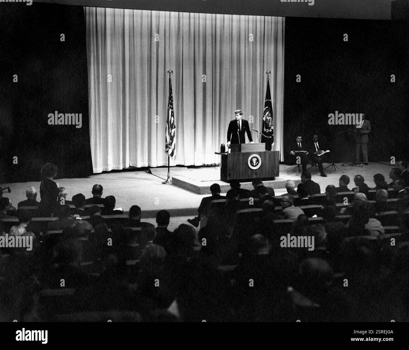 John F Kennedy giving Press Conference, State Department Auditorium ...