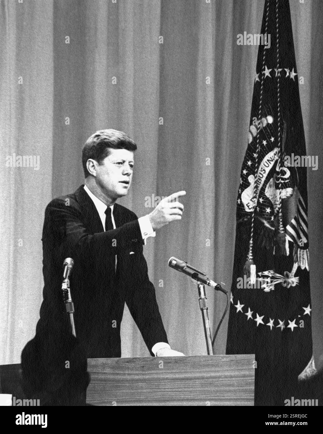 John F Kennedy giving Press Conference, State Department Auditorium ...