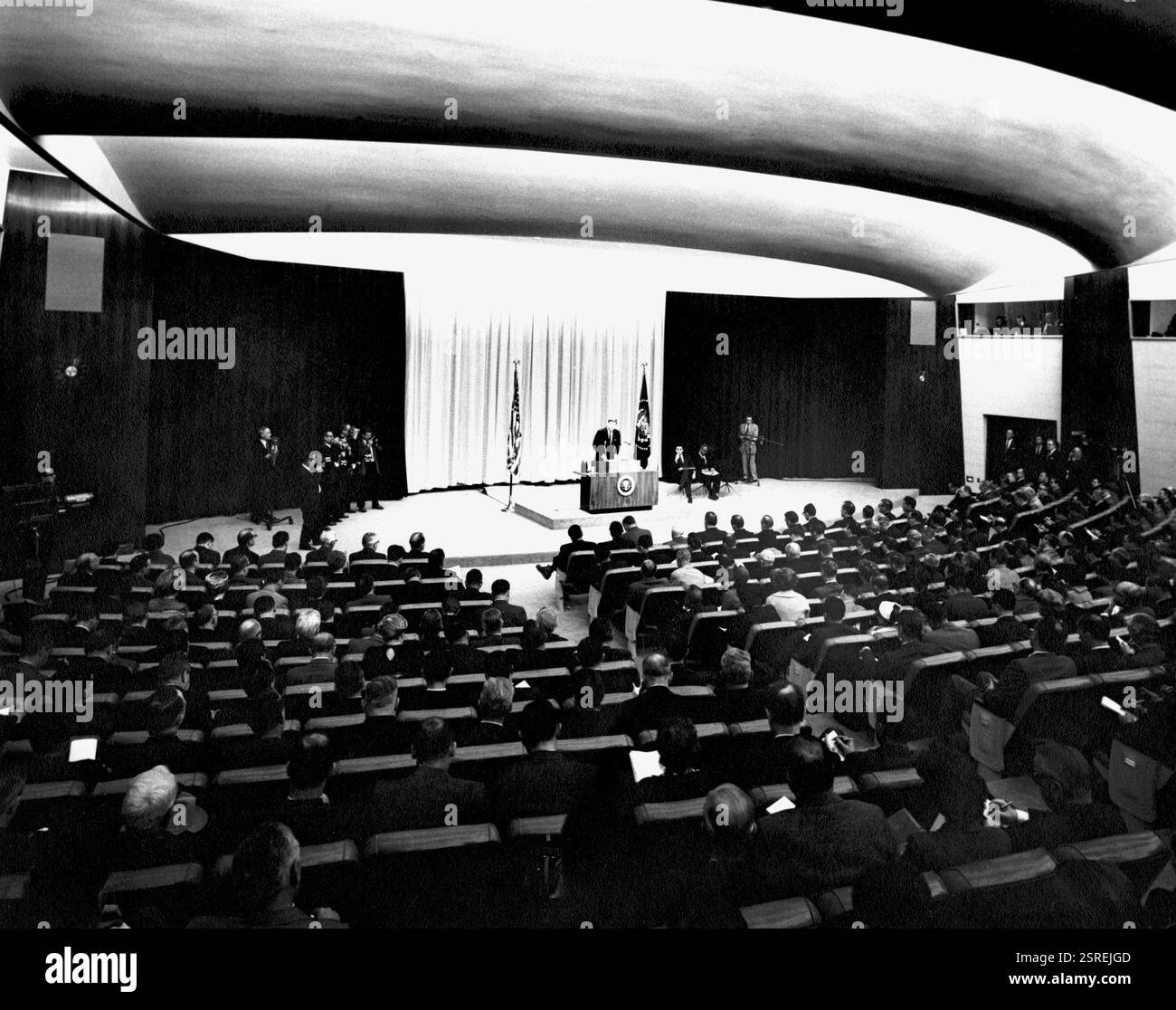 John F Kennedy giving Press Conference, State Department Auditorium ...