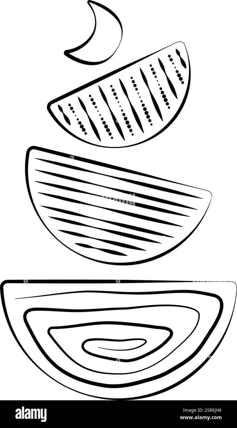 Three semicircles, abstract tower, monochrome poster with geometric ...