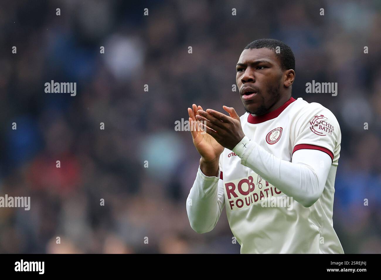 Cardiff, UK. 15th Feb, 2025. Sinclair Armstrong of Bristol city looks ...