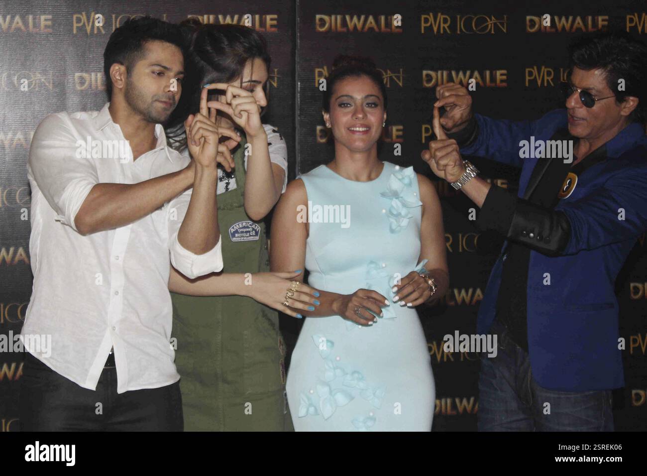 Bollywood actors Varun Dhawan, Kriti Sanon, Kajol and Shah Rukh Khan ...