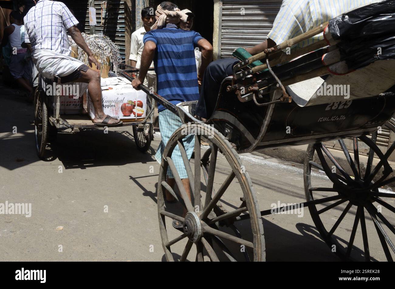 Man pulling hand rickshaw, Kolkata, West Bengal, India, Asia Stock ...