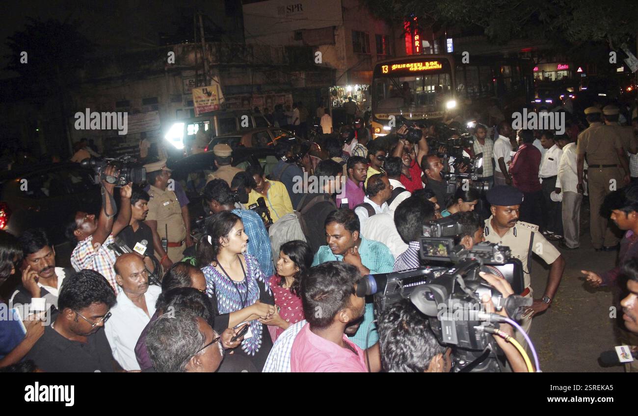 Media seen outside Royapettah government hospital body P Ramkumar ...