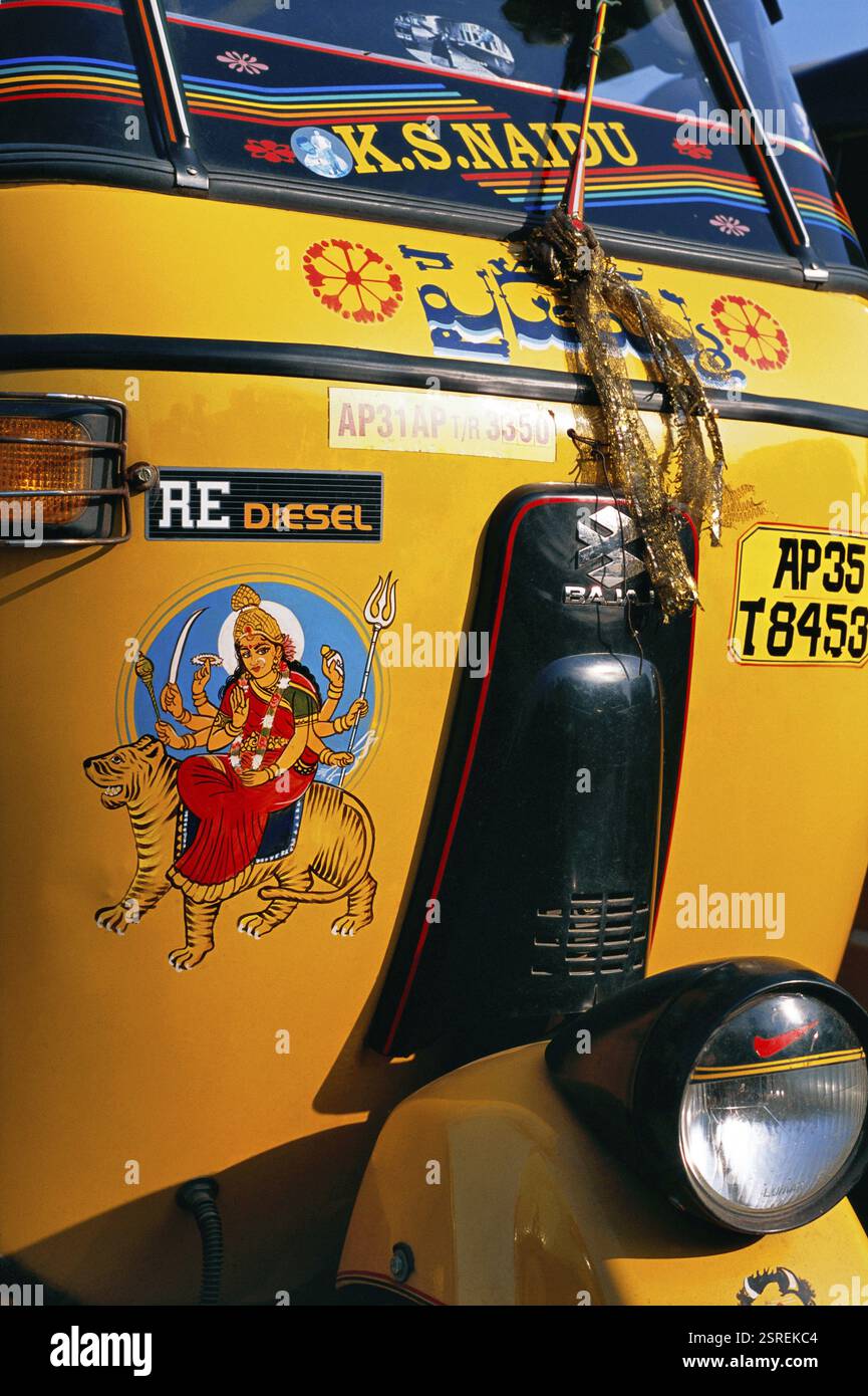 Painted picture of Goddess durga on auto rickshaw, Andhra Pradesh ...