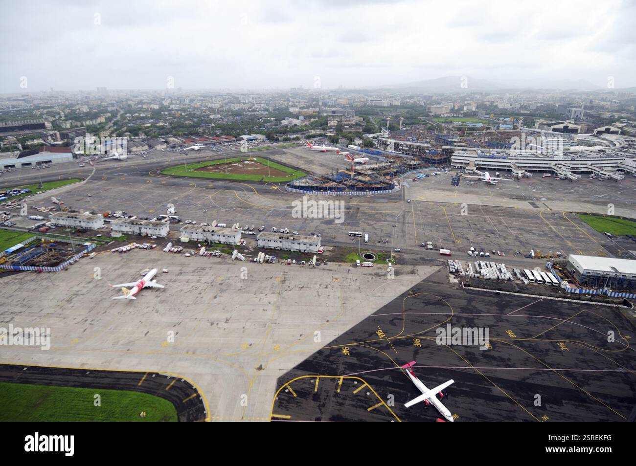Aerial view of runway at chhatrapati shivaji international airport ...