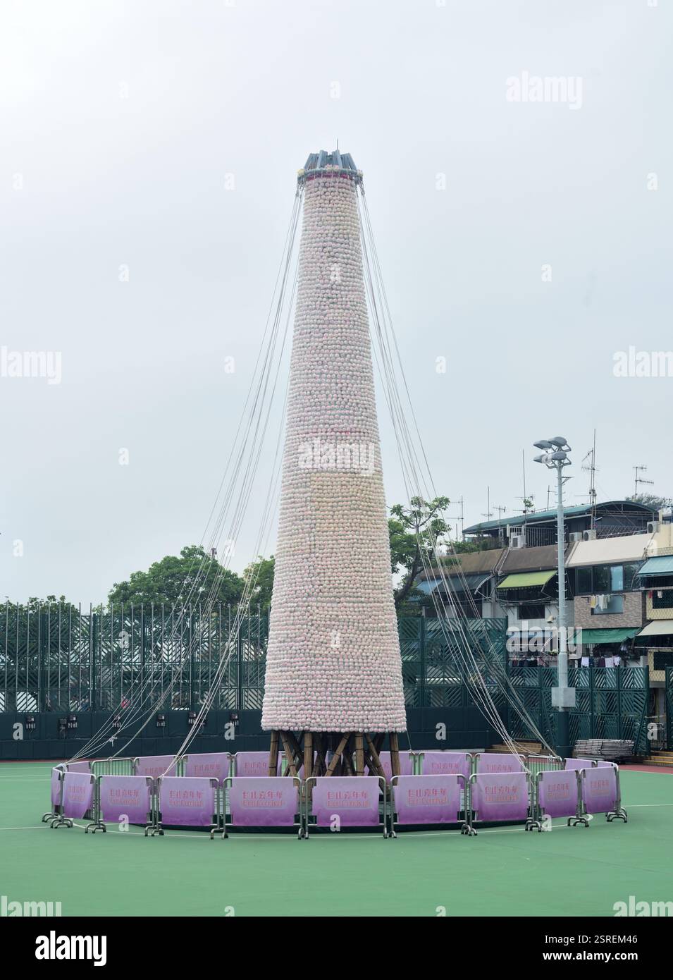 Bun tower built on playground in front of Pak Tai Temple for grabbing ...