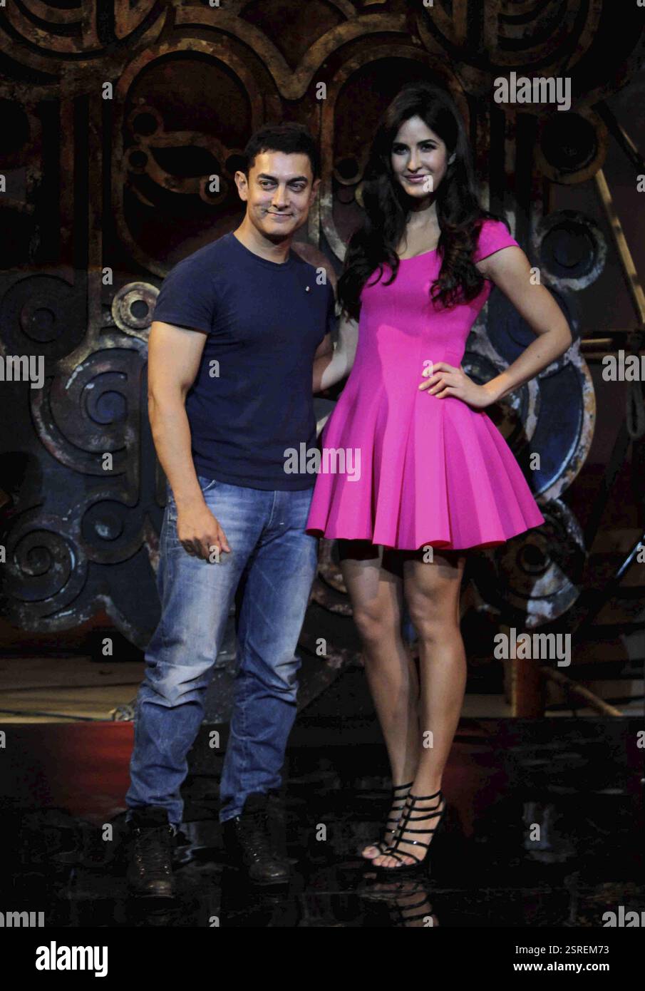 Bollywood actors Katrina Kaif and Aamir Khan during the launch of the ...