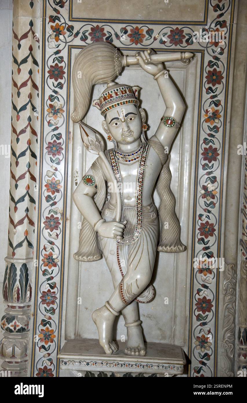 Door keeper statue, radha madhav temple, mathura, uttar pradesh, india ...