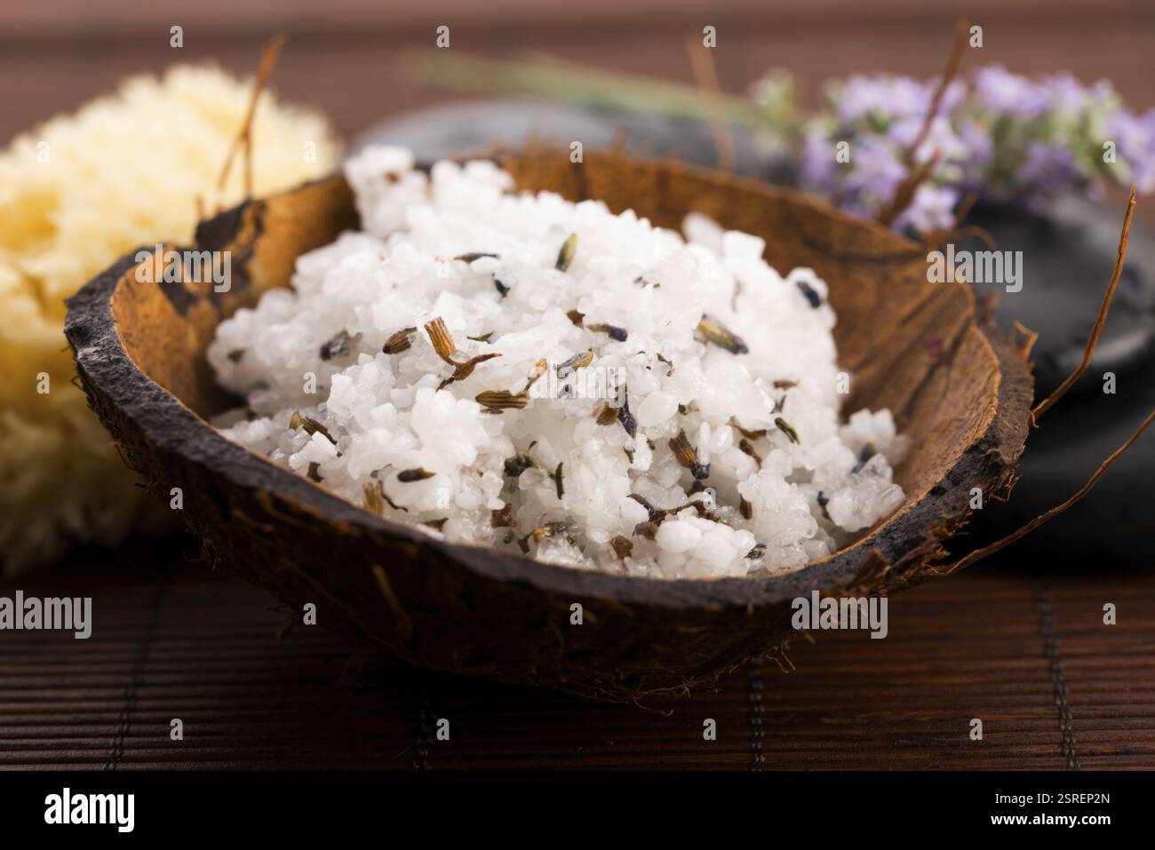 Homemade skin exfoliant (skin scrub) of sea salt, olive oil and ...