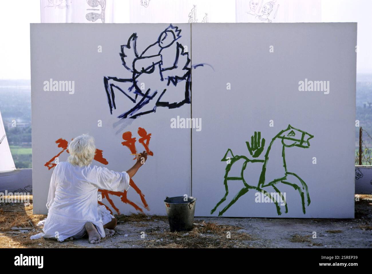 M.F. Hussain drawing painting, India, NO MR, Asia Stock Photo - Alamy
