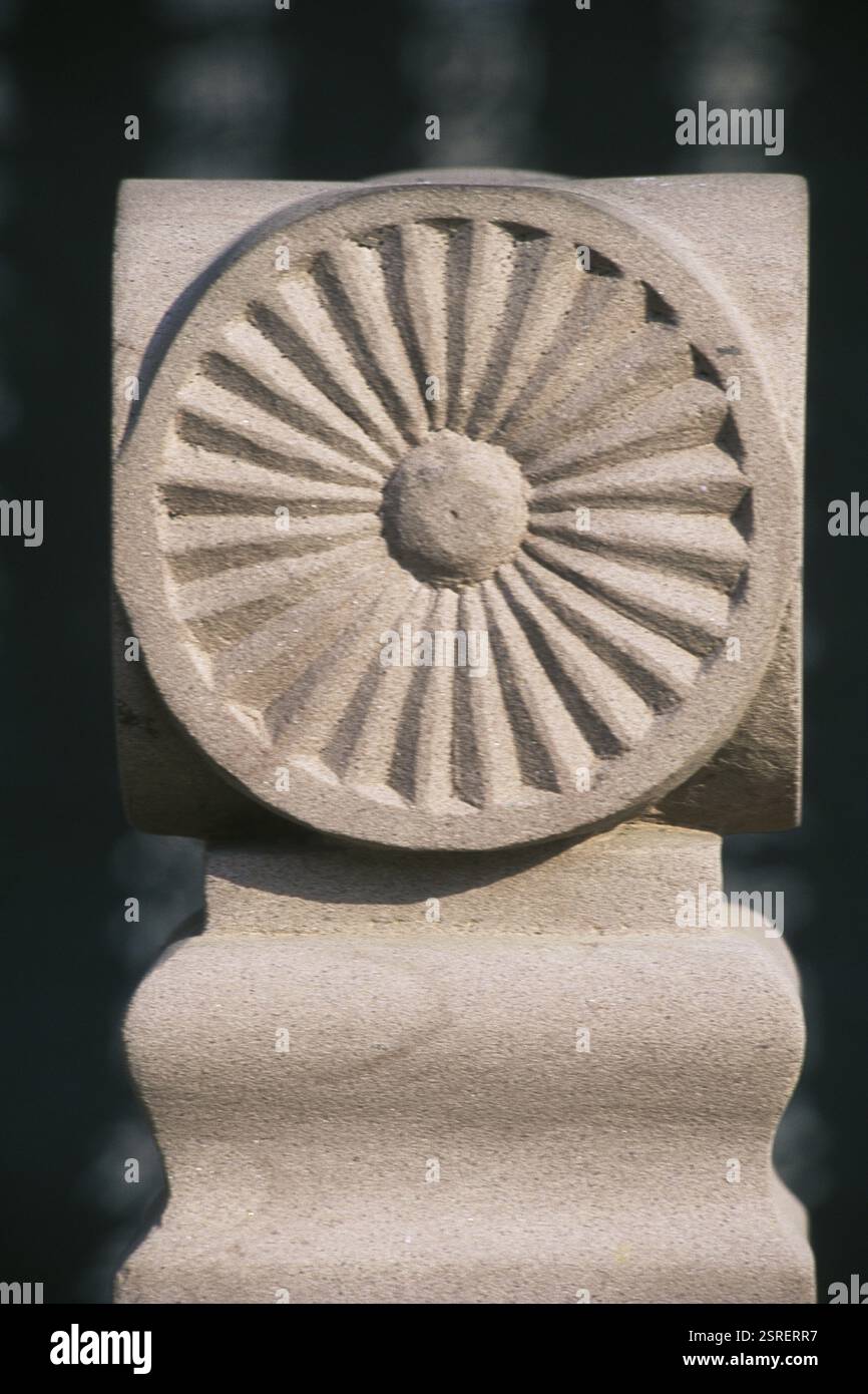 Carved Ashok Chakra at palace, Sarnath, Varanasi, Uttar Pradesh, India ...
