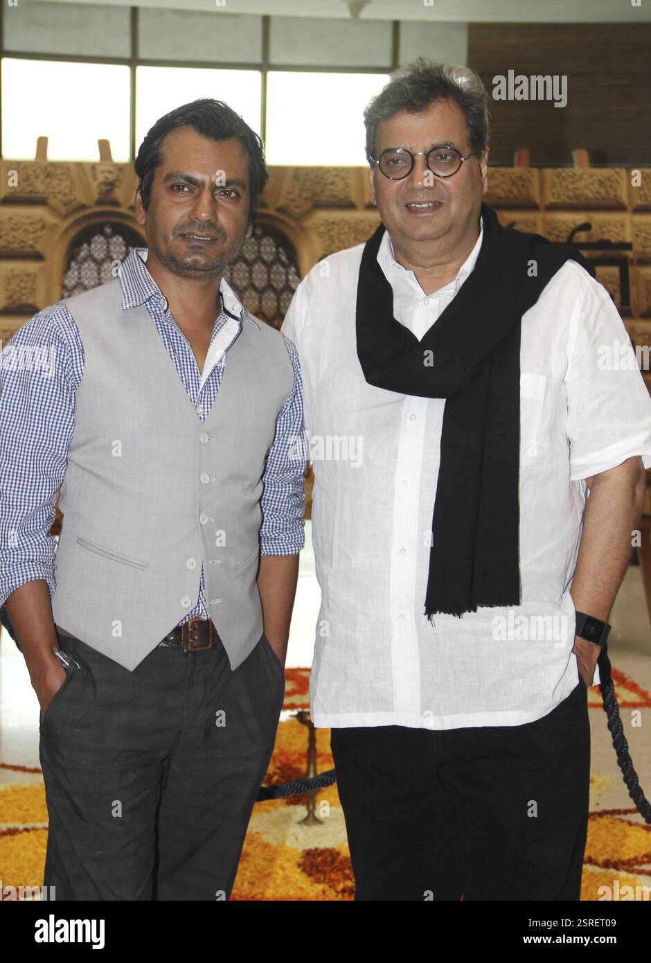 Bollywood actor Nawazuddin Siddiqui with filmmaker Subhash Ghai (R), at ...