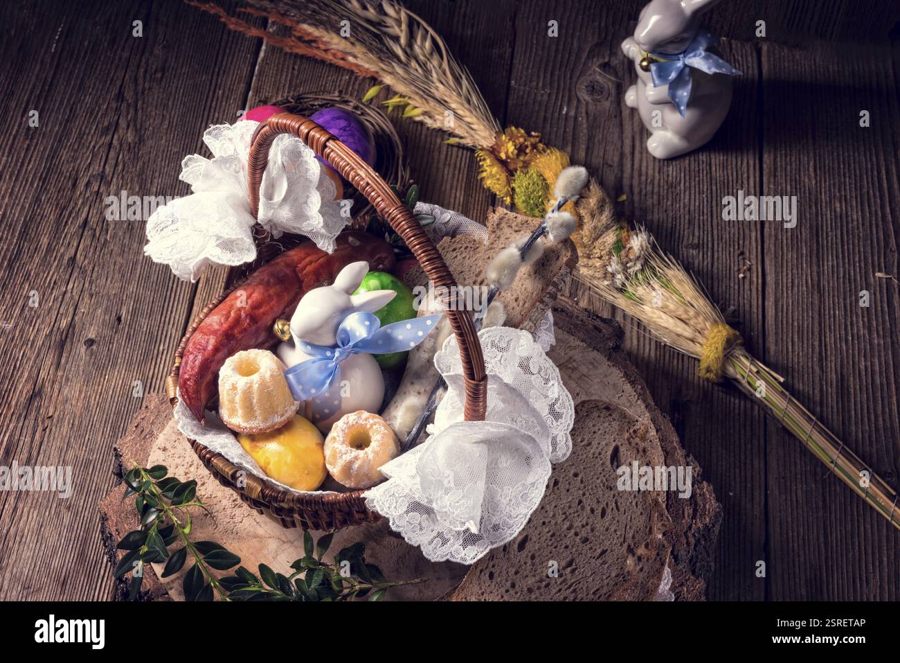 Traditional Easter basket with food Stock Photo - Alamy