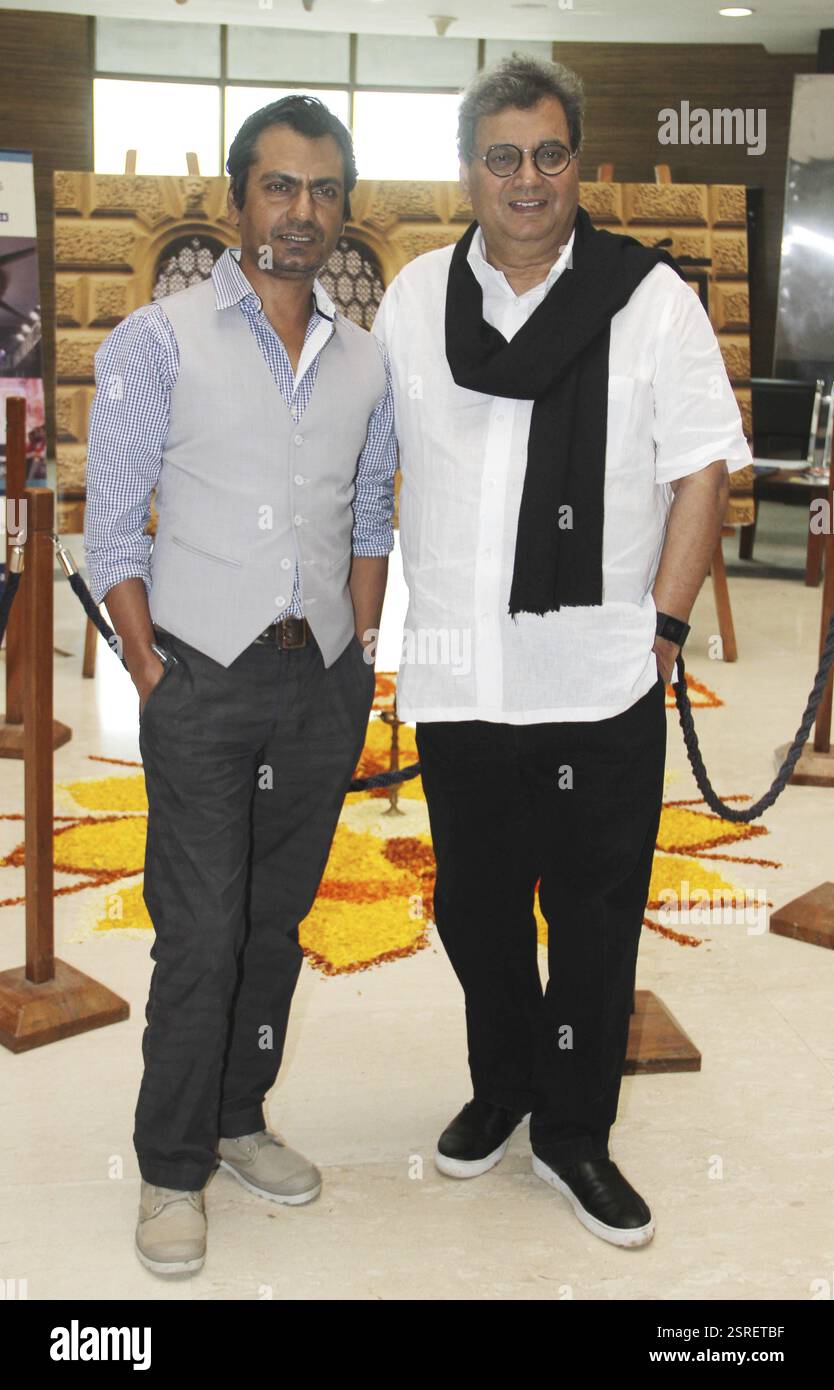 Bollywood actor Nawazuddin Siddiqui with filmmaker Subhash Ghai (R), at ...