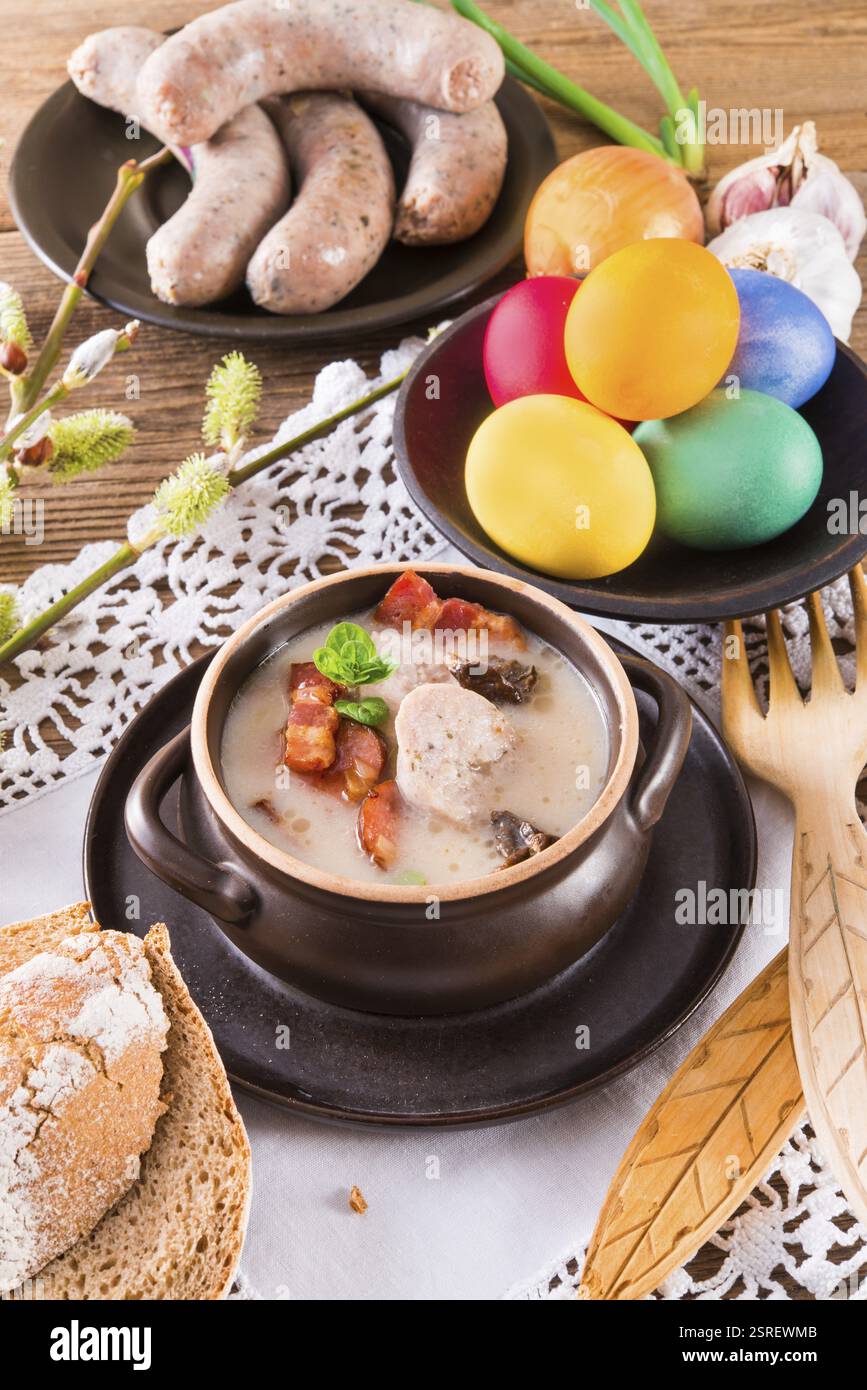Polish Easter soup with egg and sausage Stock Photo - Alamy