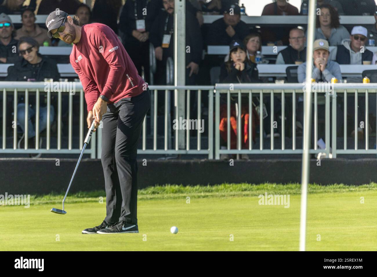 LA JOLLA, CA - FEBRUARY 15: Patrick Rodgers makes a long putt on the ...