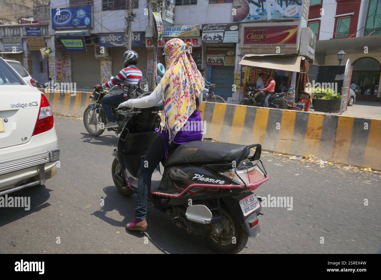 Girl riding scooty, varanasi, uttar pradesh, india, asia Stock Photo ...