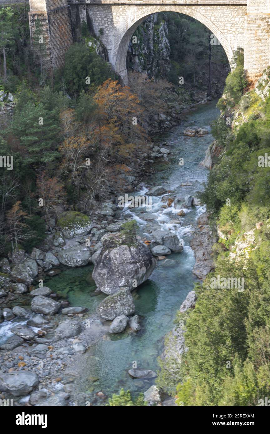 The Vecchio River below the bridge at Vivario, PNR Corse, Corsica ...